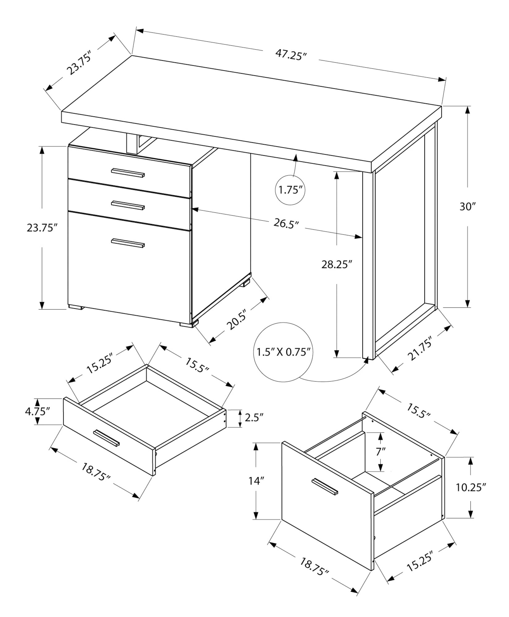 Monarch Specialties Hollow-Core Left or Right Facing Desk, 48-Inch Length, White