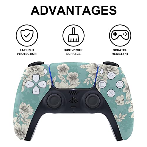 White Floral Full Protective Skin Cover Design Wrap Decal Sticker Compatible with PS5 Digital Edition Console and Controller