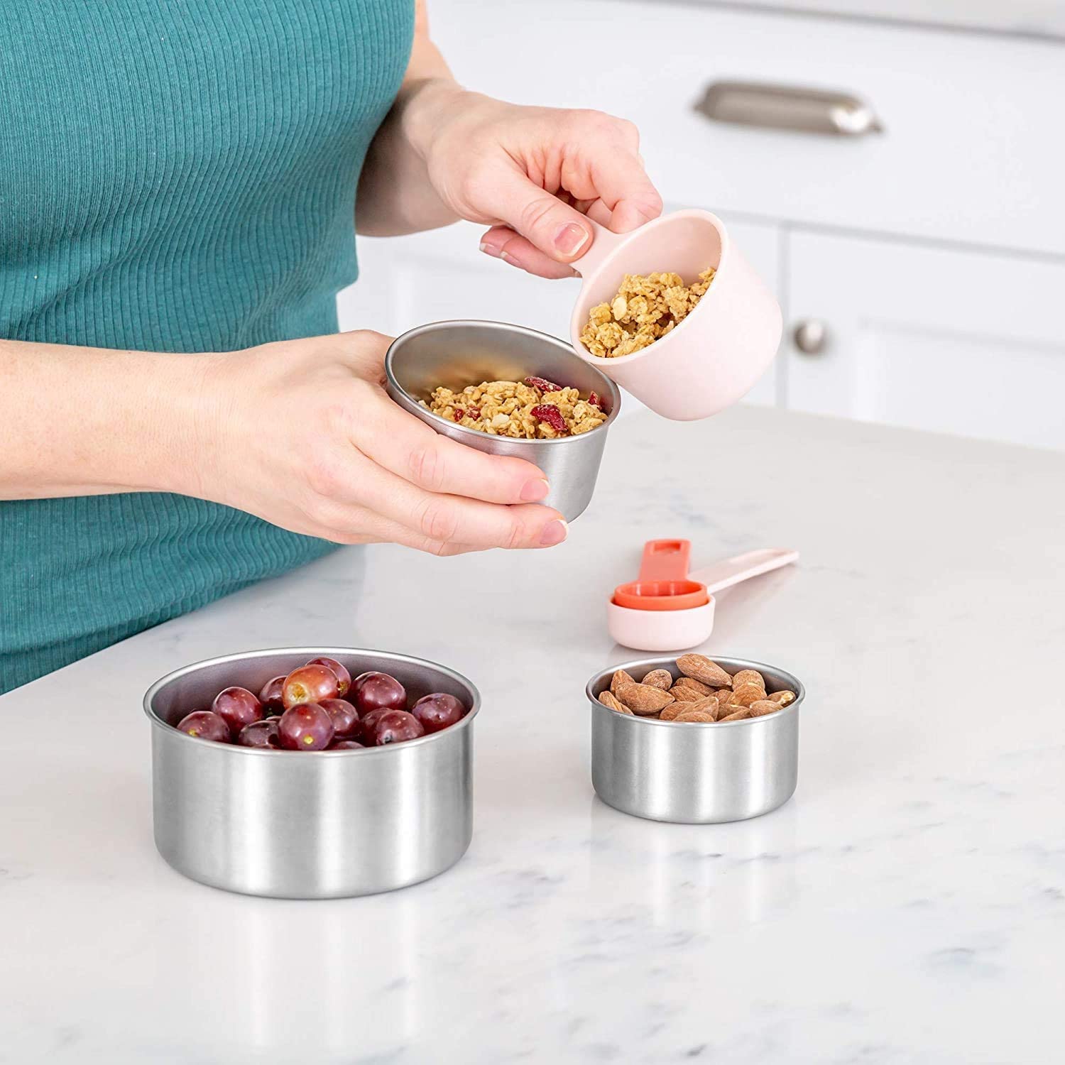 Stainless Steel Dressing Containers with lids, Set of 3 (13oz, 6oz, 3oz) Multipurpose To-Go Meal Prep for Bento Box Lunch Box, Snacks, Tea, Coffee or Food, Leakproof, Stackable and Airtight (BLUE)