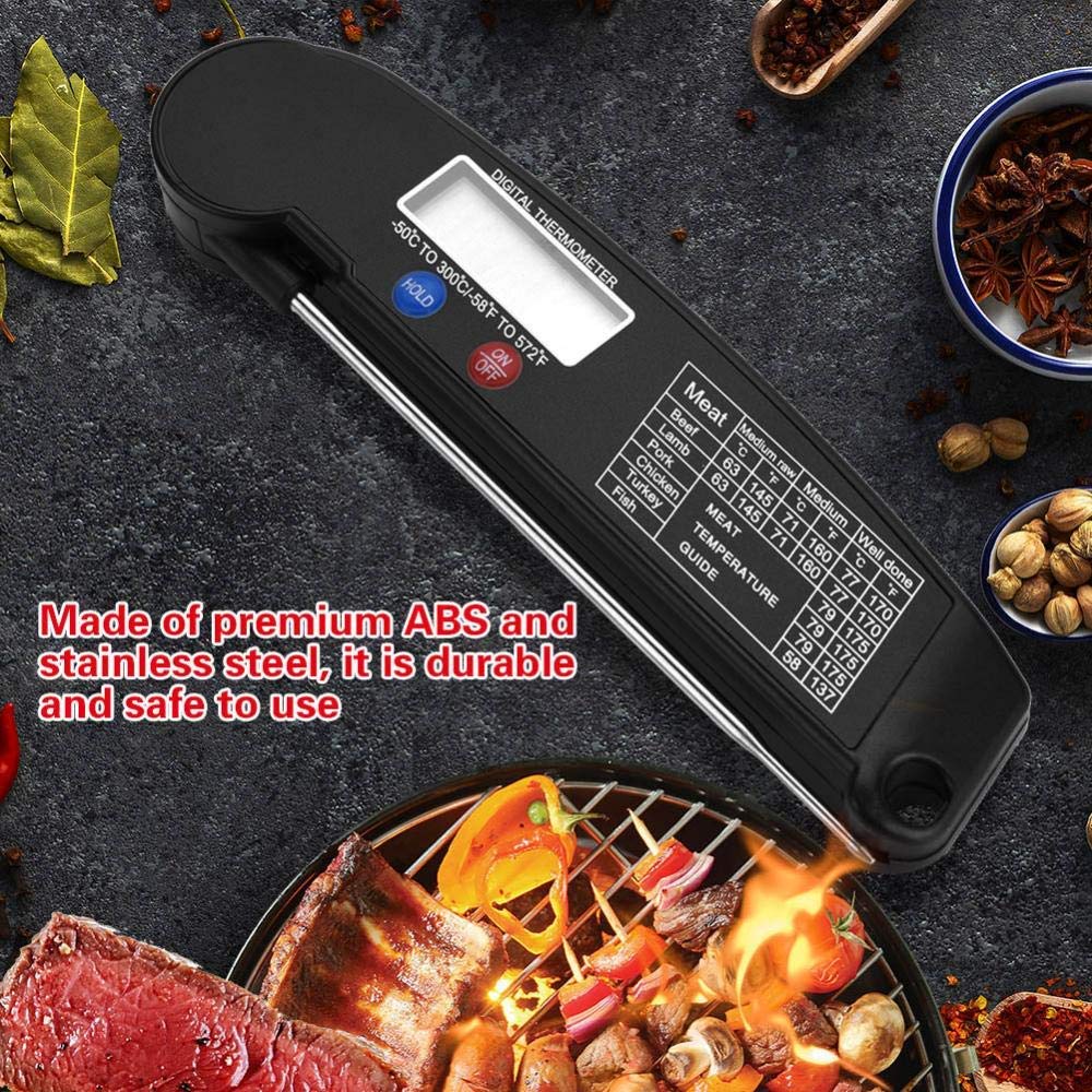 ViaGasaFamido Meat Thermometers Kitchen Cooking Thermometer Digital Multi Functional Food Thermometer Foldable Thermometer for Grilling BBQ Milk Water Coffee(Black)