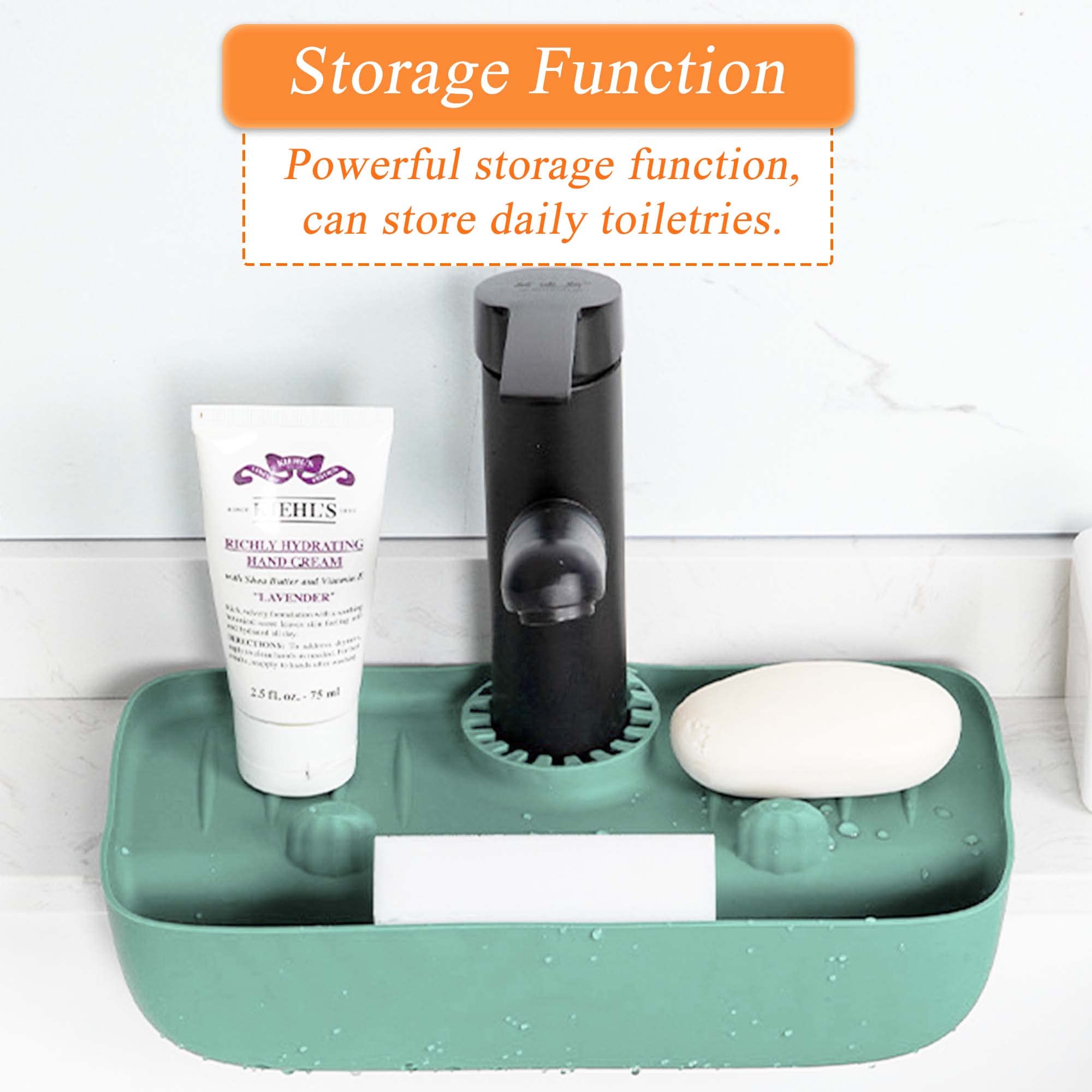 SooGree Faucet Hanging Sink Rack,Soap Sponge Holder Drain Shelving for Bathroom, Silicone Kitchen Storage Rack,Multifunctional Drainage Hole Durable Slope Design Storage Toiletry (Green)