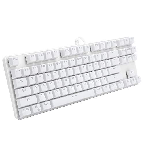 Zyyini Bindpo USB Gaming Keyboard, 87-Keys Wired Gaming Mechanical Keyboard with Color Backlit, Retro Keyboard for Desktop Laptop, Plug and Play, Blue Switch (White)