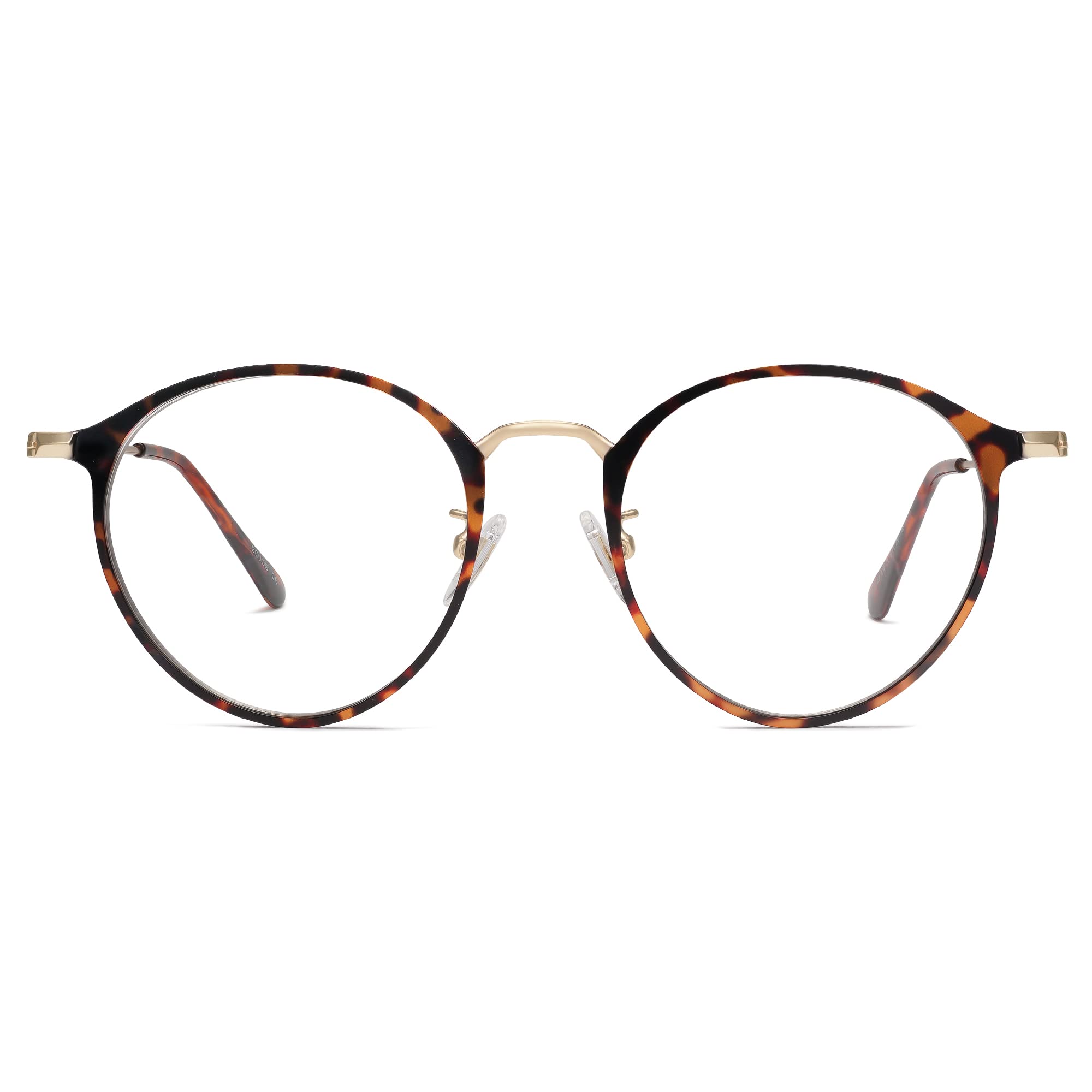 SOJOS Retro Round Glasses Blue Light Blocking Eyewear Metal Frame SJ5148 with Demi Frame/Anti-Blue Light Lens