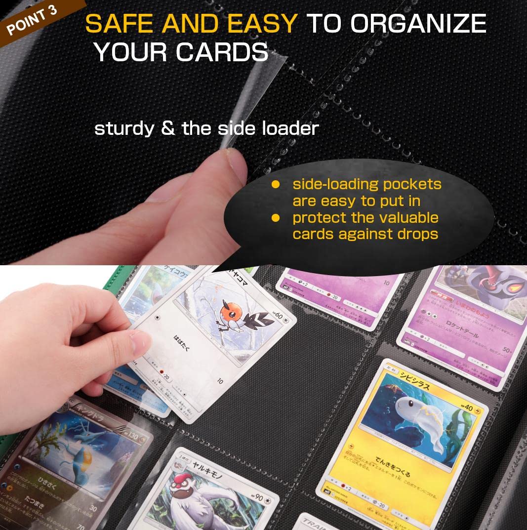 Venssu 4 pocket trading card album folder,160 side loading pocket binder for TCG MTG,card binder,card collection folder,trading card binder with strap,mtg card binder(black)