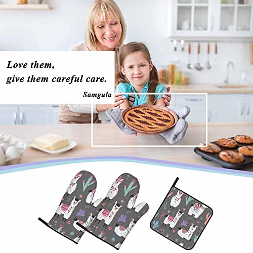 Samgula Green Teal Turtle Oven Mitts and Pot Holders Sets Sea Animal Swim Freely Heat Resistant 3pcs for Cooking Baking BBQ