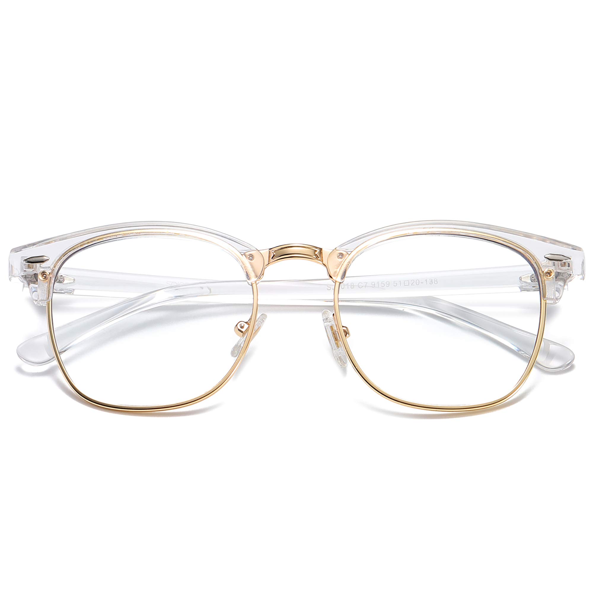 SOJOS Retro Semi Rimless Blue Light Blocking Glasses Half Horn Rimmed Eyeglasses SJ5018, Clear Grey Frame/Silver Rim