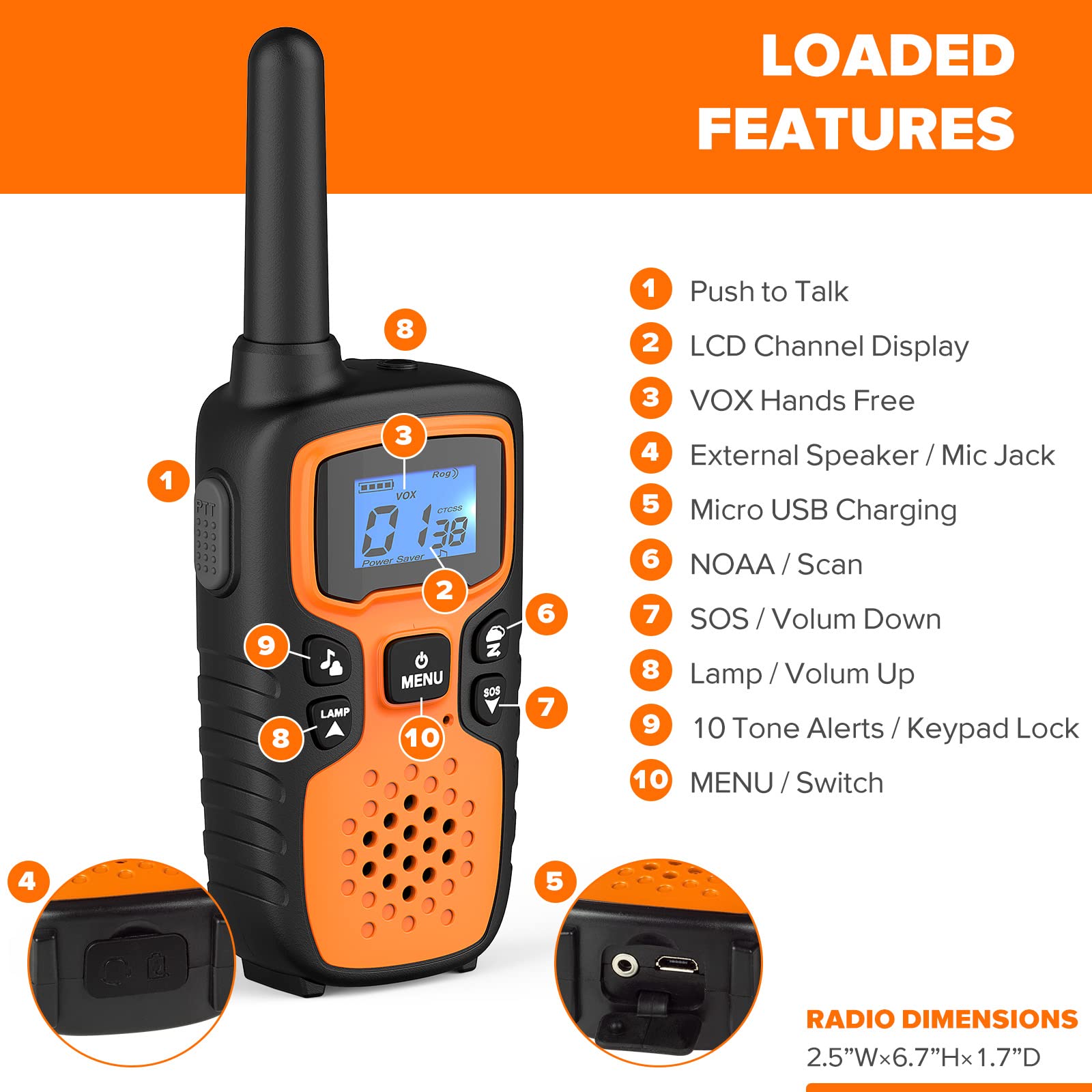 Wishouse Walkie Talkies for Kids Adults Family Long Range Rechargeable 7 Pack