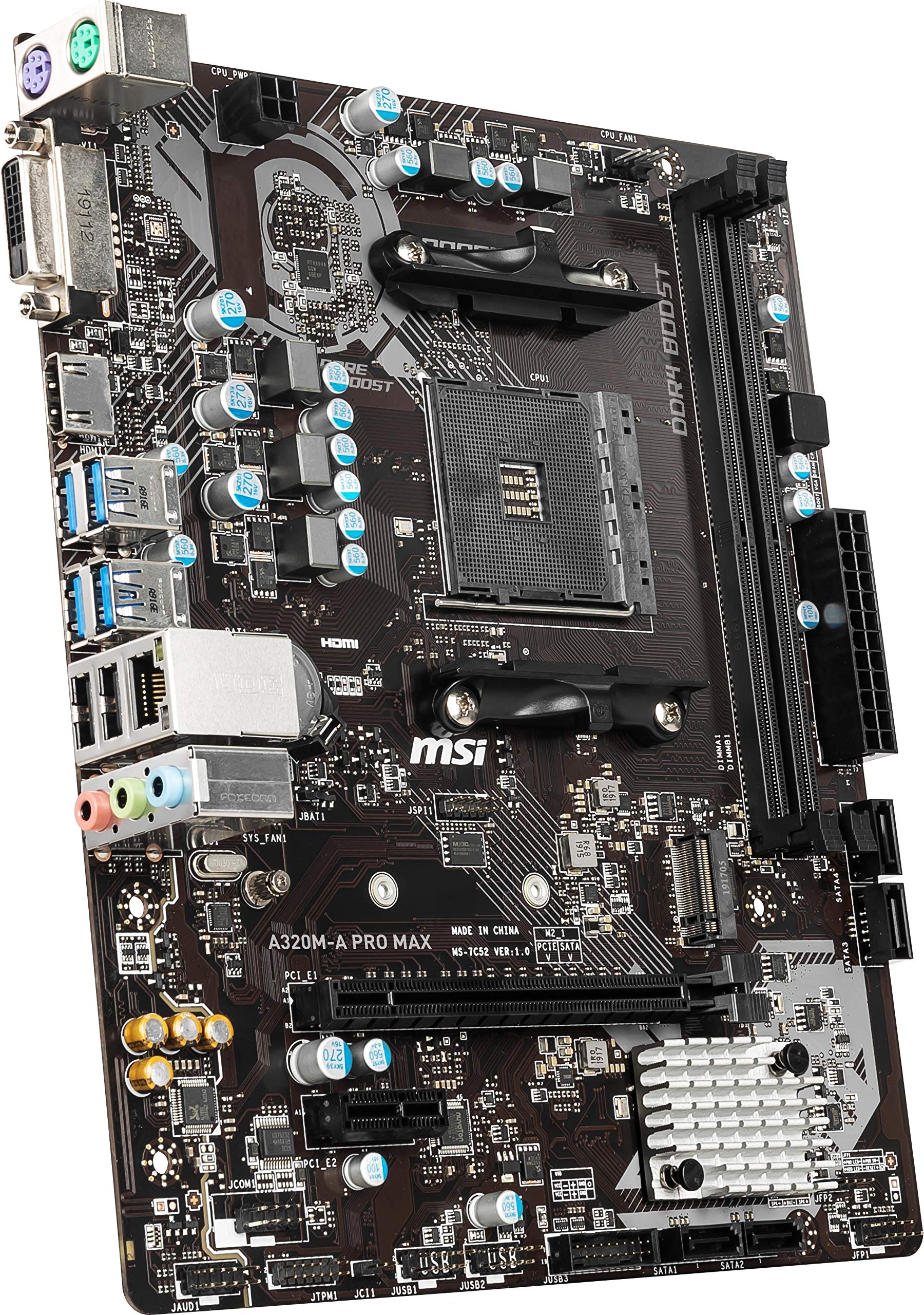 MSI ProSeries AMD A320 1st, 2nd, 3rd Gen Ryzen Compliant AM4 DDR4 HDMI DVI M.2 USB 3 Micro-ATX Motherboard (A320M-A PRO MAX)