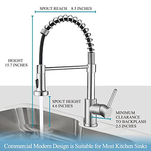 SAMRI Kitchen Faucets, Kitchen Sink Faucets with Pull Down Sprayer, Single Handle Spring Stainless Steel Brushed Nickel Faucet for Kitchen Sink 3 Hole, Modern Kitchen Faucet for RV Bar Farmhouse