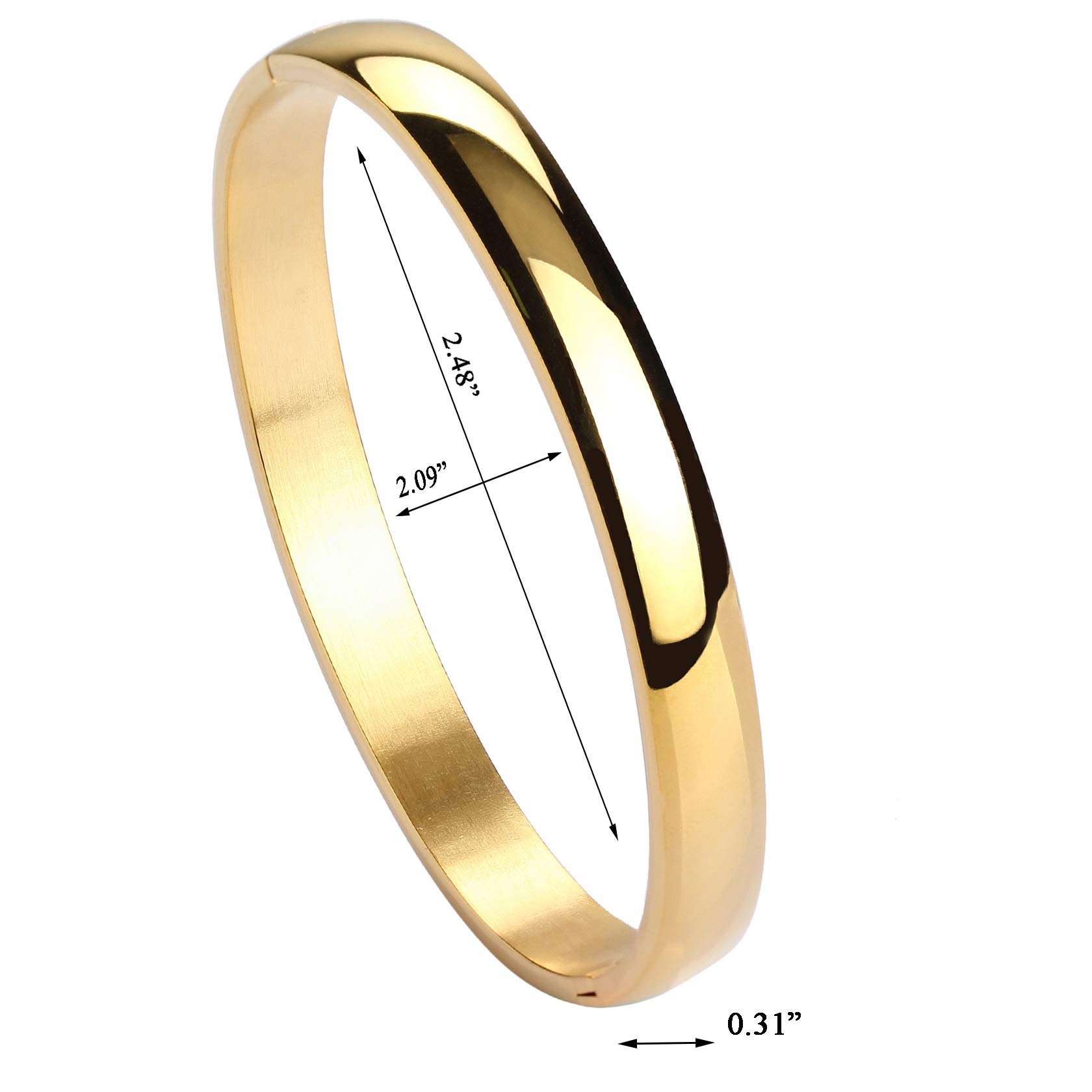 MILAKOO Womens Gold Stainless Steel Bracelet 8MM Plain Polished Finish Oval Bangle 6.7"