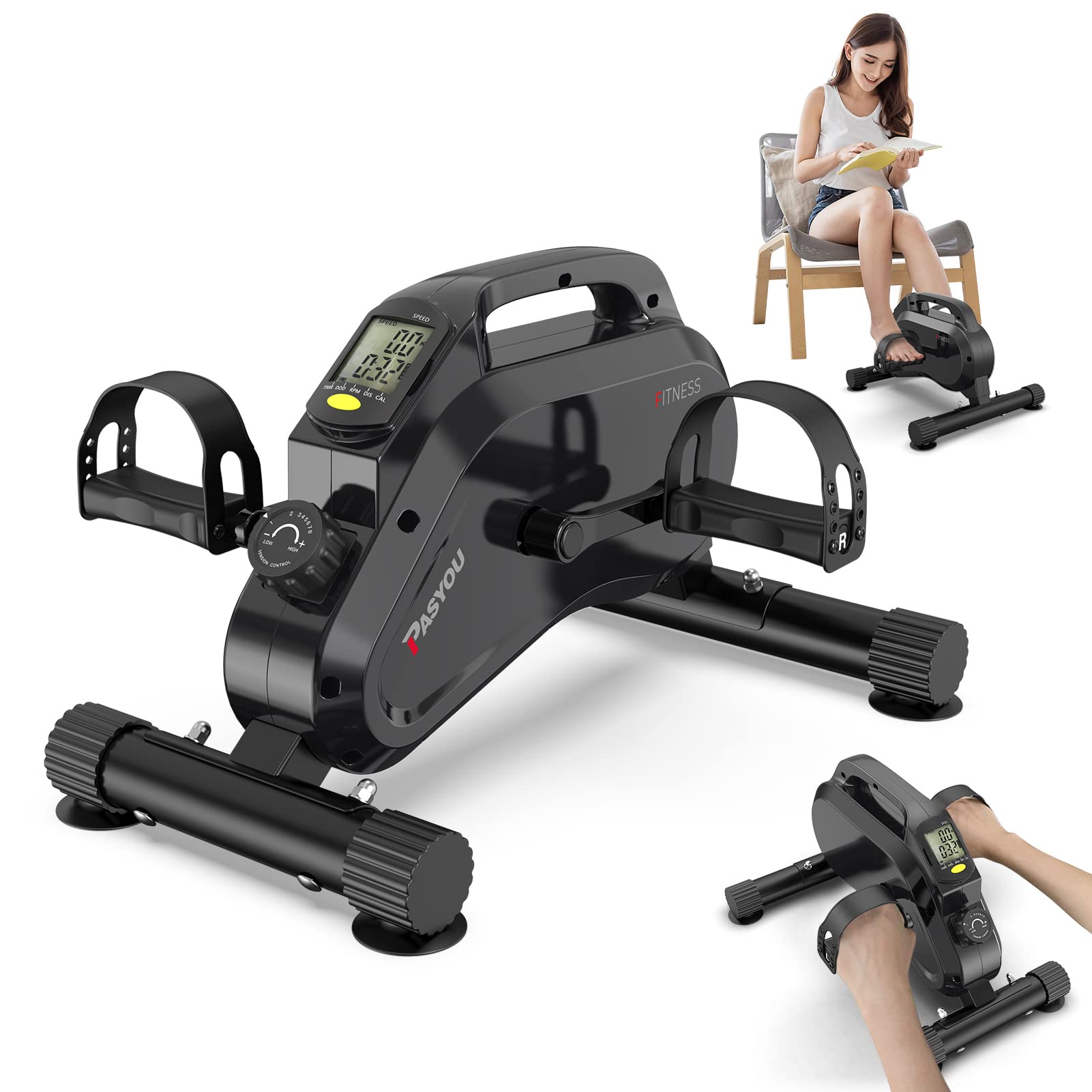 PASYOU Under Desk Bike Pedal Exerciser - Magnetic Mini Exercise Bike for Arm/ Leg Exercise & Physical Therapy, Peddler Exerciser for Home/Ofiice Workout【2022 New Version】