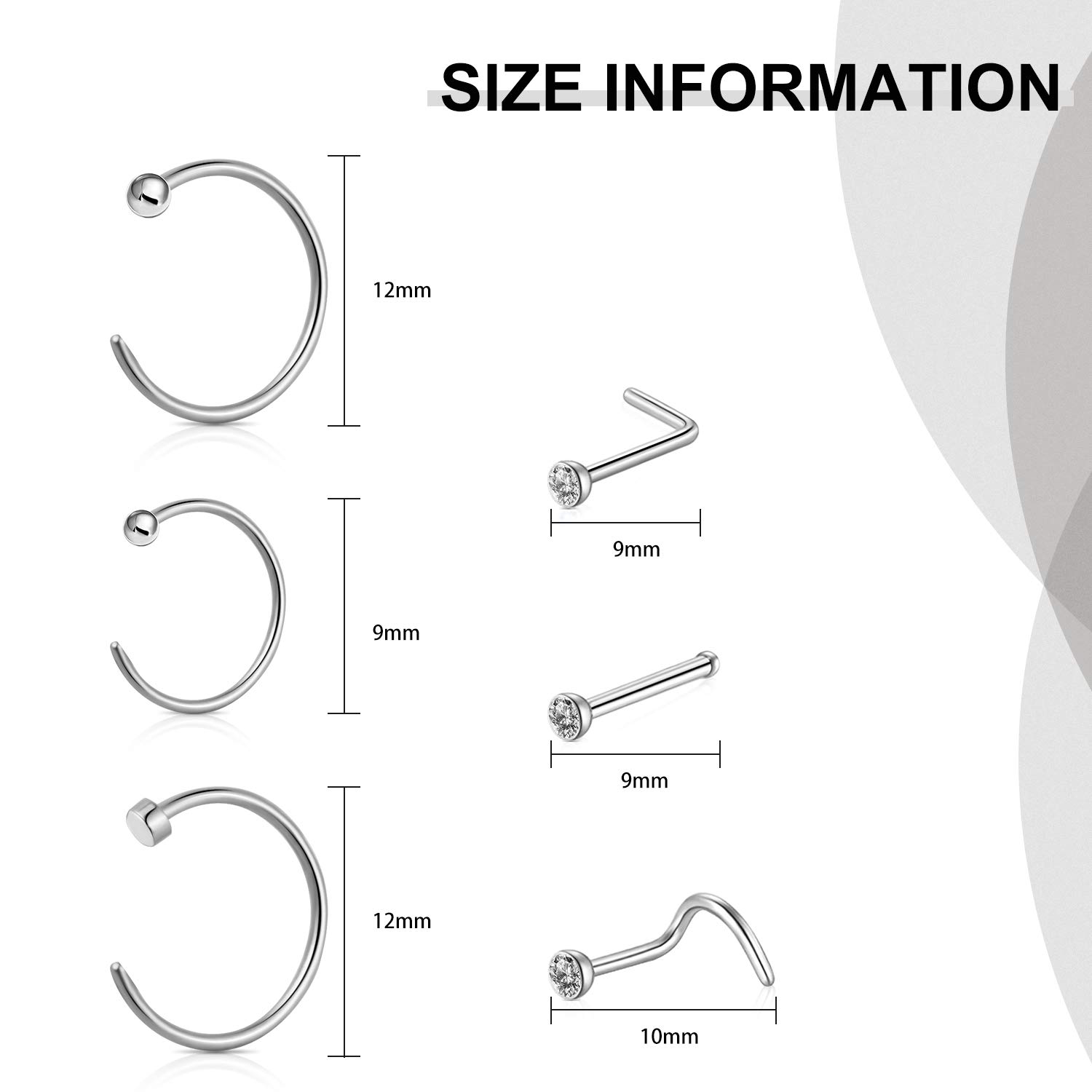 Nose Rings Studs Nose and Ear Multipurpose 20G 3mm CZ Striking 36 PCS Surgical Steel Piercing Body Jewelry for Women and Men