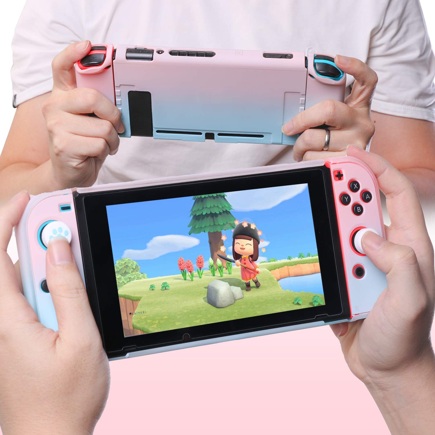 OLYGIVE Protective Case for Nintendo Switch, Hard Cover Case for Nintendo Switch - Pink and Blue