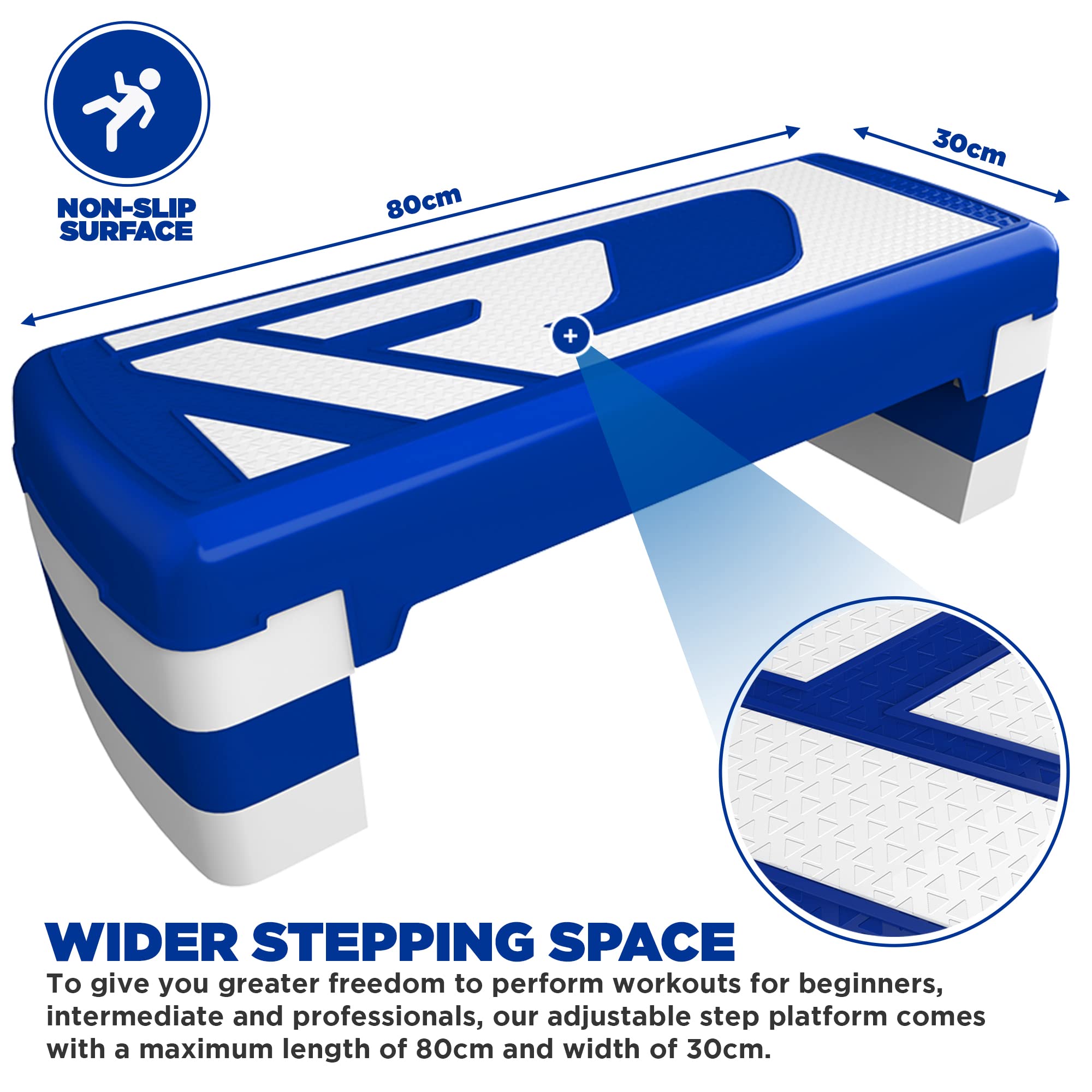 RDX Aerobic Step with 3 Adjustable Height Level Exercise, 4″ 6″ 8″ Steps Riser Platform, Anti-Slip Stepper Board Block Yoga Sport Home Gym Fitness Workout Routine Training, 31″ x 12″