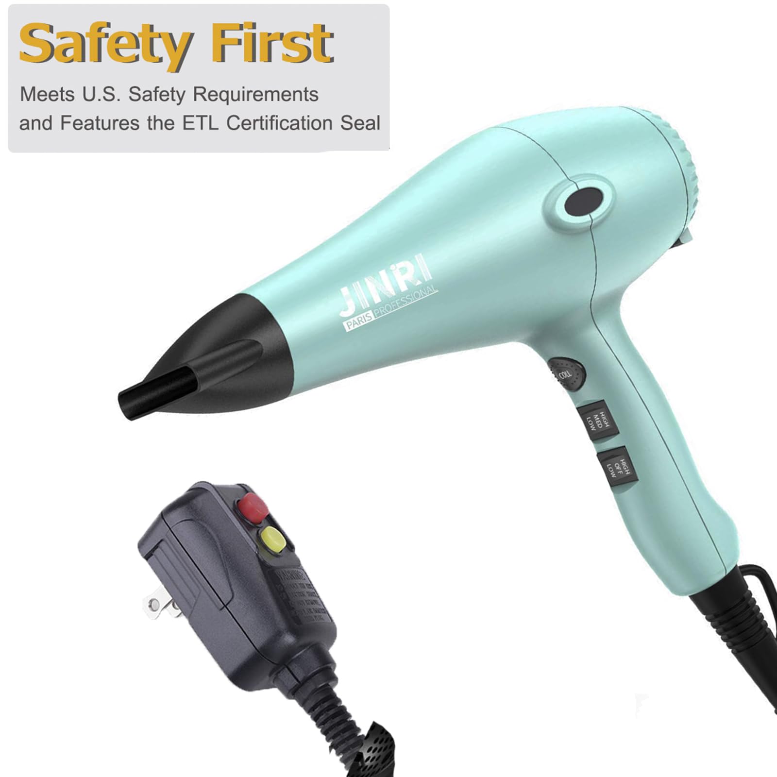 Professional Salon Grade Hair Dryer, Fast Drying 1875w Ionic Blow Dryers,Lightweight Low NoiseTourmaline Negative Ion Hairdryer with Diffuser and Concentrator Attachment
