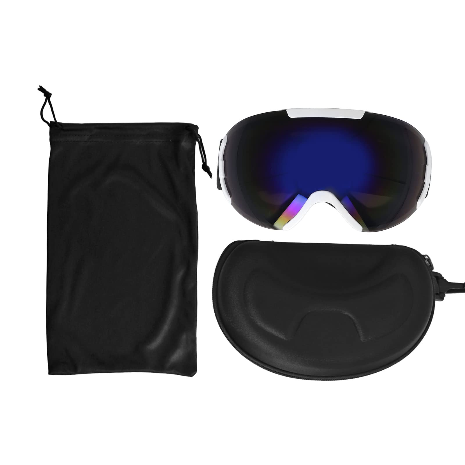 Ski Goggles, PE Coated Lens Anti Fog Double Layers Adjustable Frameless Snow Snowboard Goggles for Men, Women(Blue)