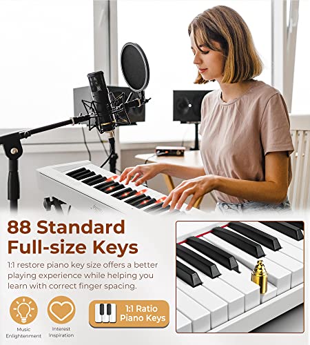 Piano Keyboard 88 Keys, Electric Keyboard Piano for Beginner with APP Learning, Touch Sensitive Keys,Sustain Pedal, Power Supply and Storage Bag, White, by Vangoa