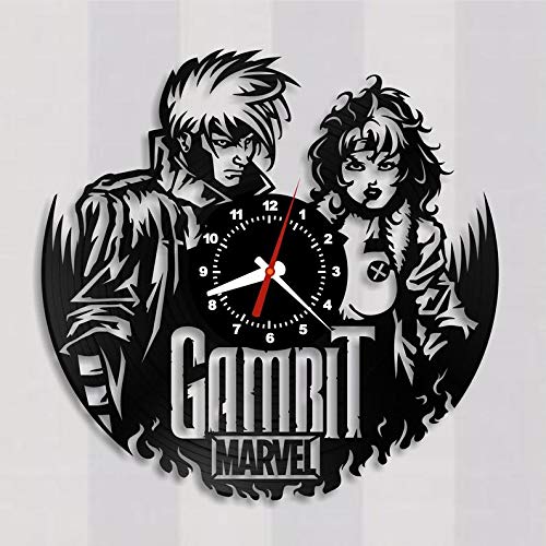 MKG Studio Vinyl Record Wall Clock Gambit Remy Etienne LeBeau X-Men Marvel Comics Silhouette 12 INCHES Decor Home Idea Handmade Gift for Her Him