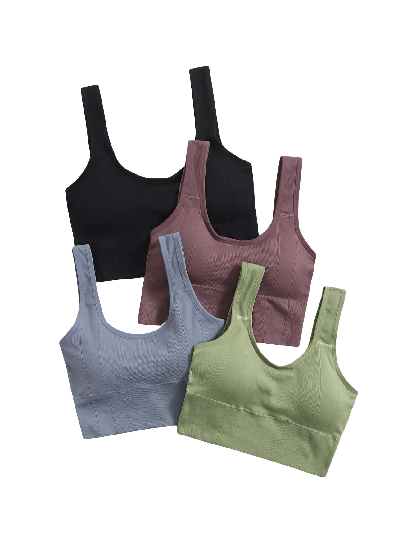 Verdusa Women's 3 Pack Ribbed Sports Bra High Support Athletic Workout Yoga Bra Multicolor C M