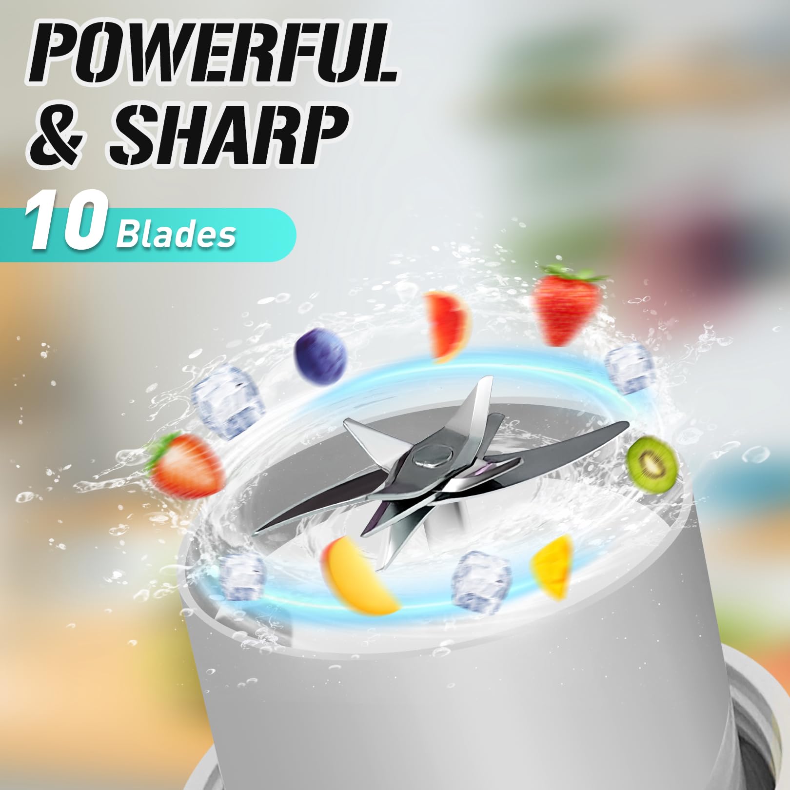 Portable Blender, personal Blender For Shakes and Smoothies, Personal Blender USB Rechargeable, Fresh Juice Blender With 10 Blades White