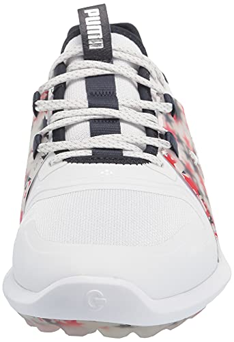 PUMA Men's Ignite Fasten8 USA Golf Shoe, White-Navy Blazer-High Risk Red, 7
