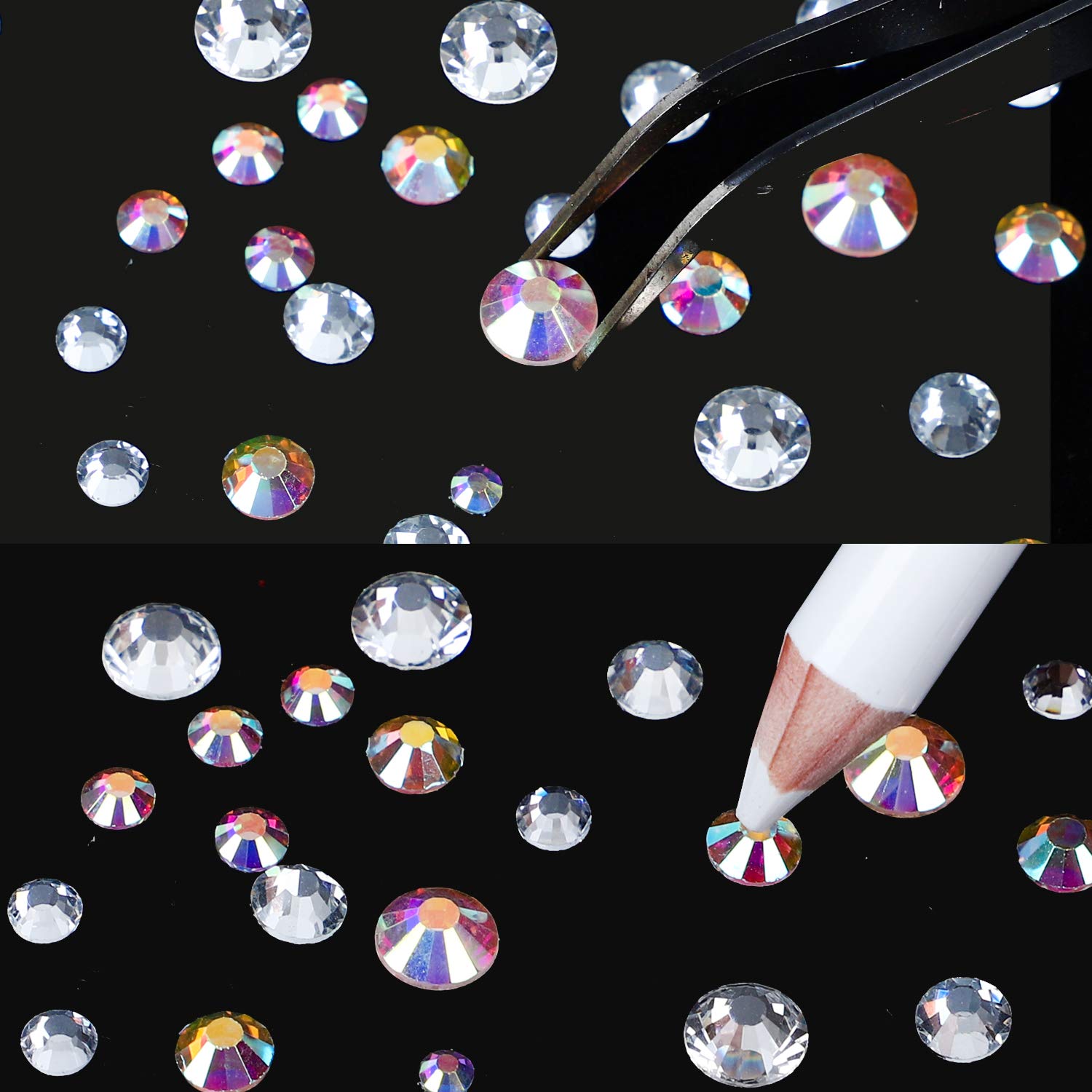 Outuxed 8496pcs Hotfix Rhinestones Flatback Crystal Glass Gems Set with Clear Crystal and Clear AB, Black and Red Rhinestones 5 Sizes,12 Mixed Color 4mm for DIY Craft, Clothes