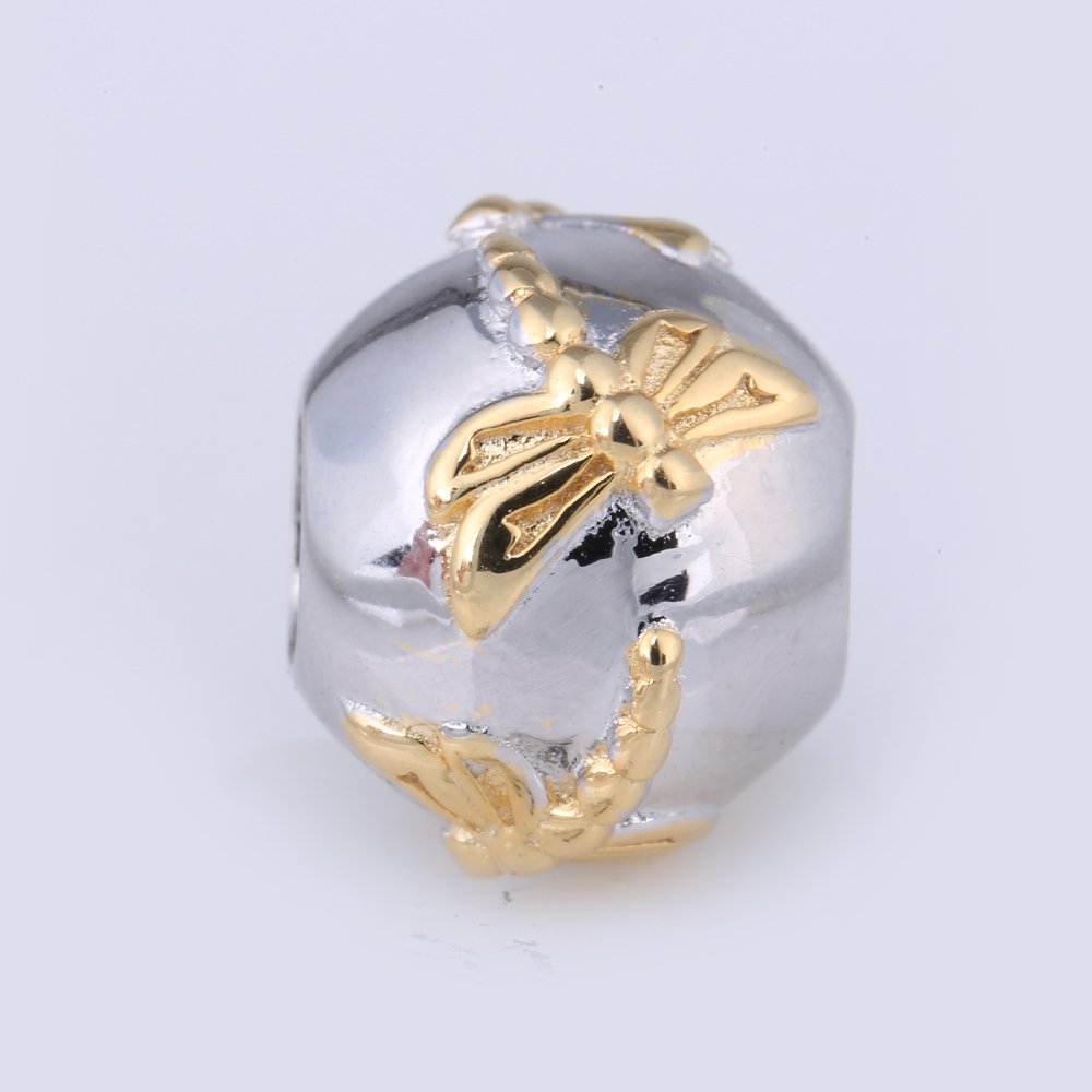 PAIYUAN Gold Plated Dragonfly Charms Authentic 925 Sterling Silver Insect Round Charm for European Bracelet