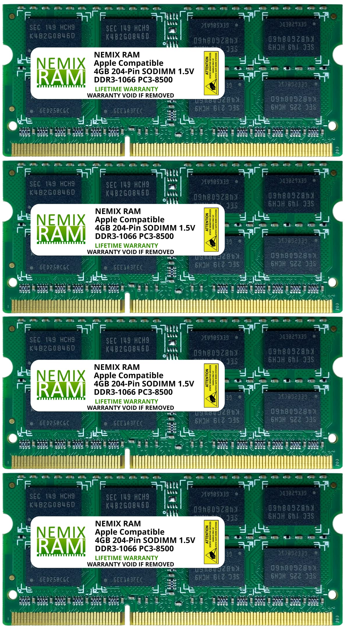 NEMIX RAM 16GB Upgrade Kit (4x4GB) DDR3 1067MHz / 1066MHz PC3-8500 CL7 SODIMM Memory Compatible for Apple iMac (Late 2009 21.5-inch / 27-inch) SODIMM Memory MAC RAM Upgrade for iMac 10,1 and iMac 11,1