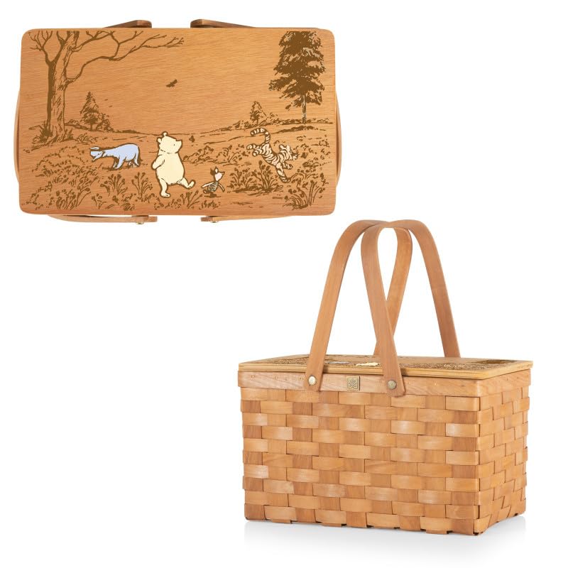PICNIC TIME Disney Winnie the Pooh Poppy Personal Picnic Basket, Insulated Lunch Bag, Retro Lunch Box, (Beige)