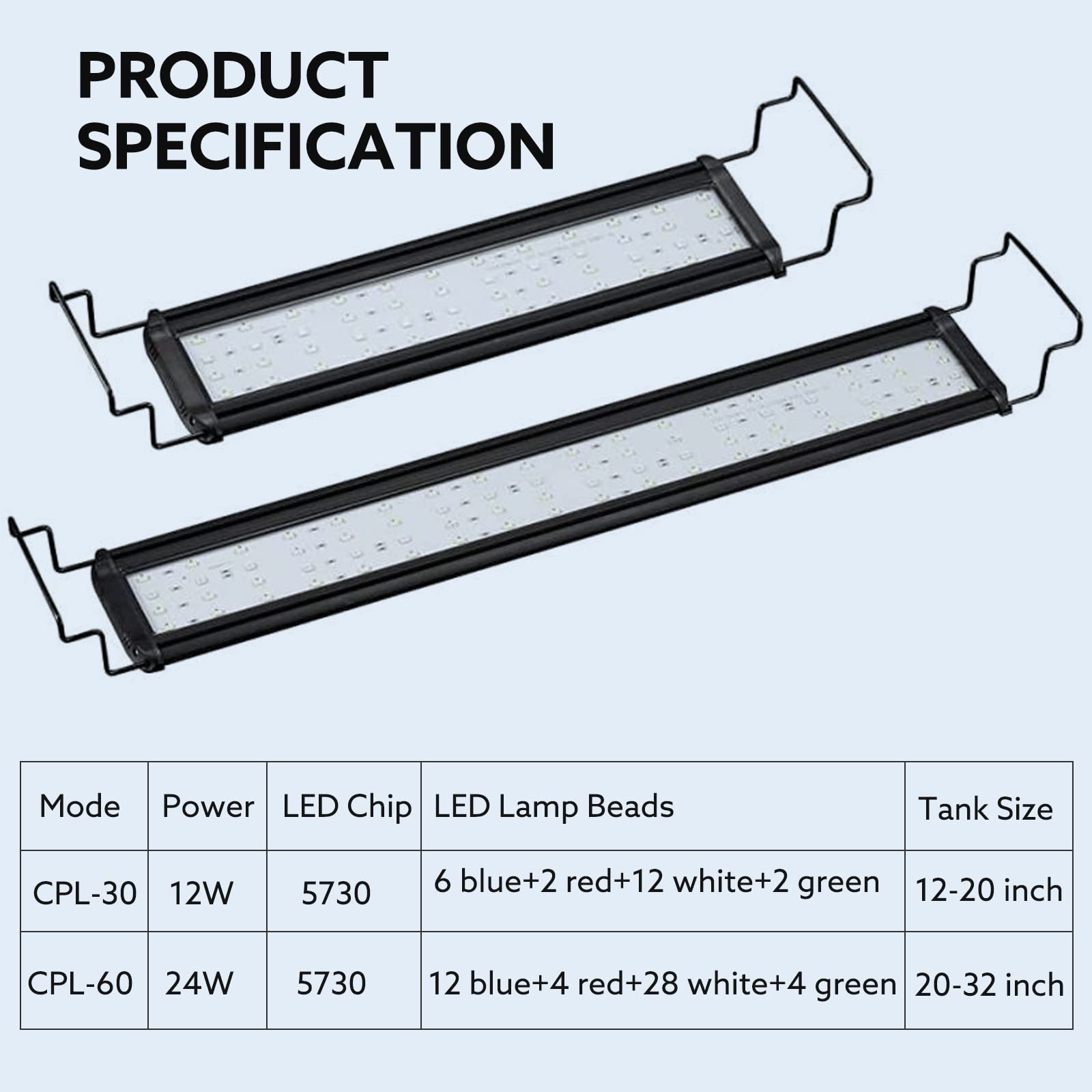 Riiai 12W Aquarium Light, LED Planted Fish Tank Light with Extendable Brackets for Freshwater Saltwater Tank 12-20 Inch, Aluminum Shell 4 Color Model Built-in Timer