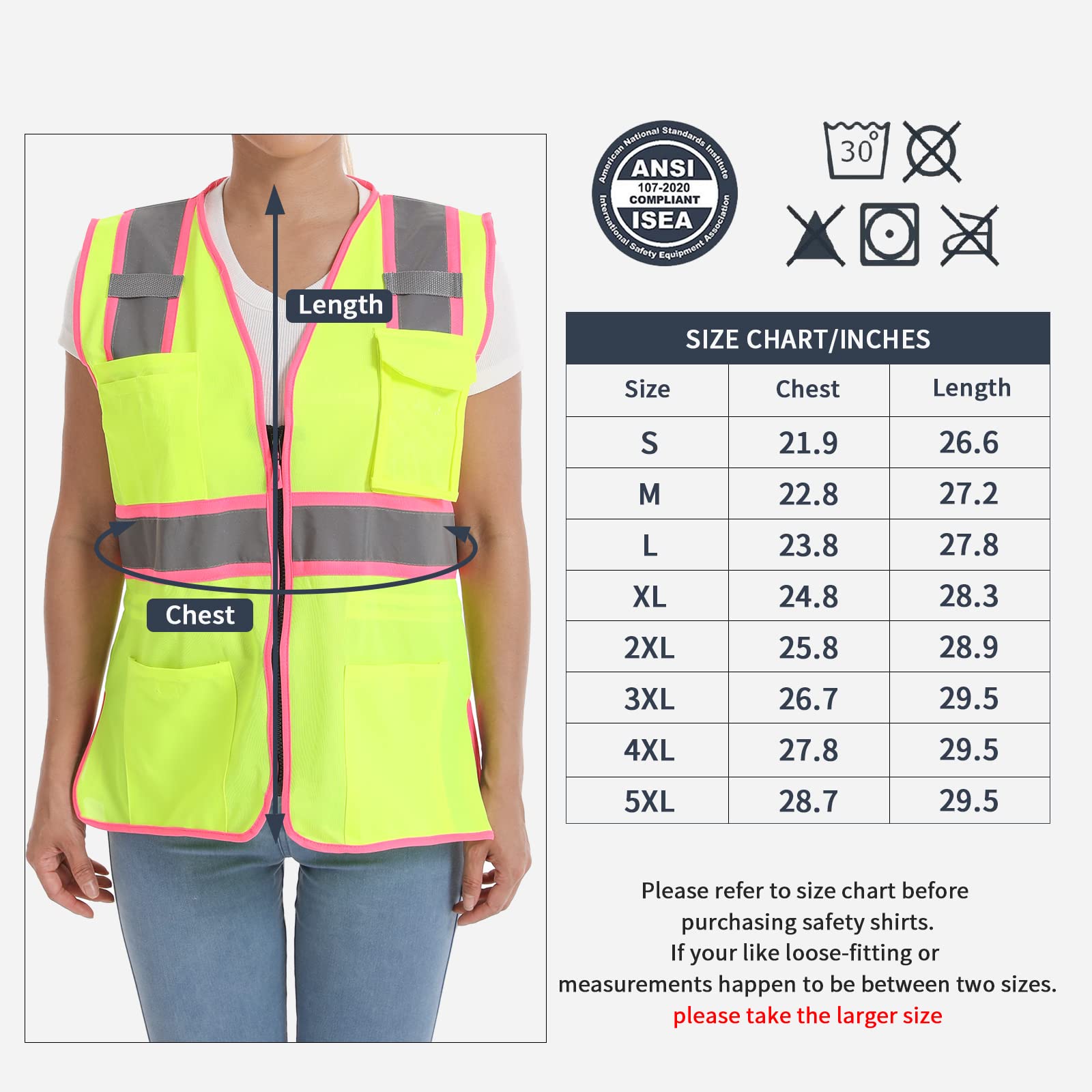SKSAFETY Safety Vest For Women, Class 2 High Visibility Security Drawstring waist Vest with Zipper, Hi Vis Vest with Reflective Strips, ANSI/ISEA Standard, Construction Work Vest(Lime/S)