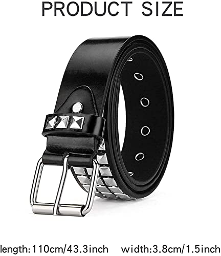 Punk Leather Belt,Studded Belt Square Beads Rivet Belt Metal Pyramid Belt for Jeans (Sliver)
