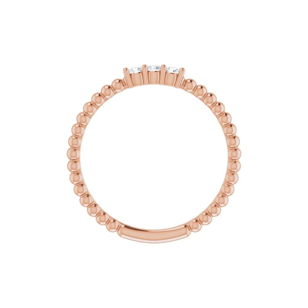 Solid 14k Rose Gold 1/10 Cttw Diamond Beaded Ring Band (.10 Cttw) (Width = 2.1mm) - Size 5