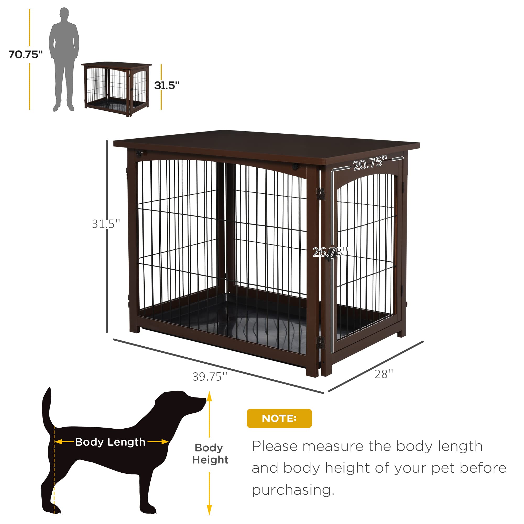 PawHut 4 in 1 Furniture Style Dog Crate End Table, Pet Gate, Dog Fence with Removable Top, Brown