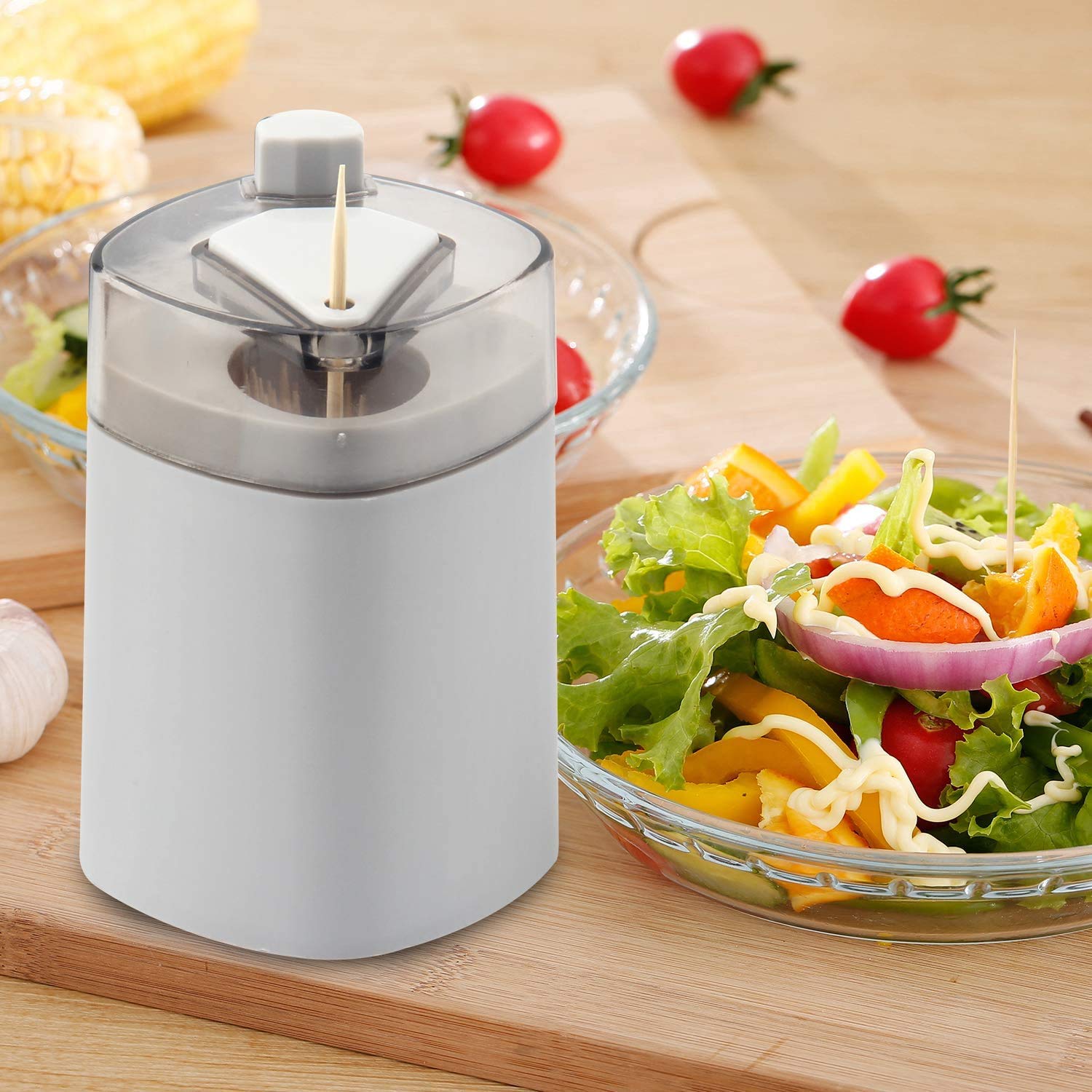 Toothpick Holder Dispenser, Pop-Up Automatic Toothpick Dispenser, Toothpick Storage Box (Grey)