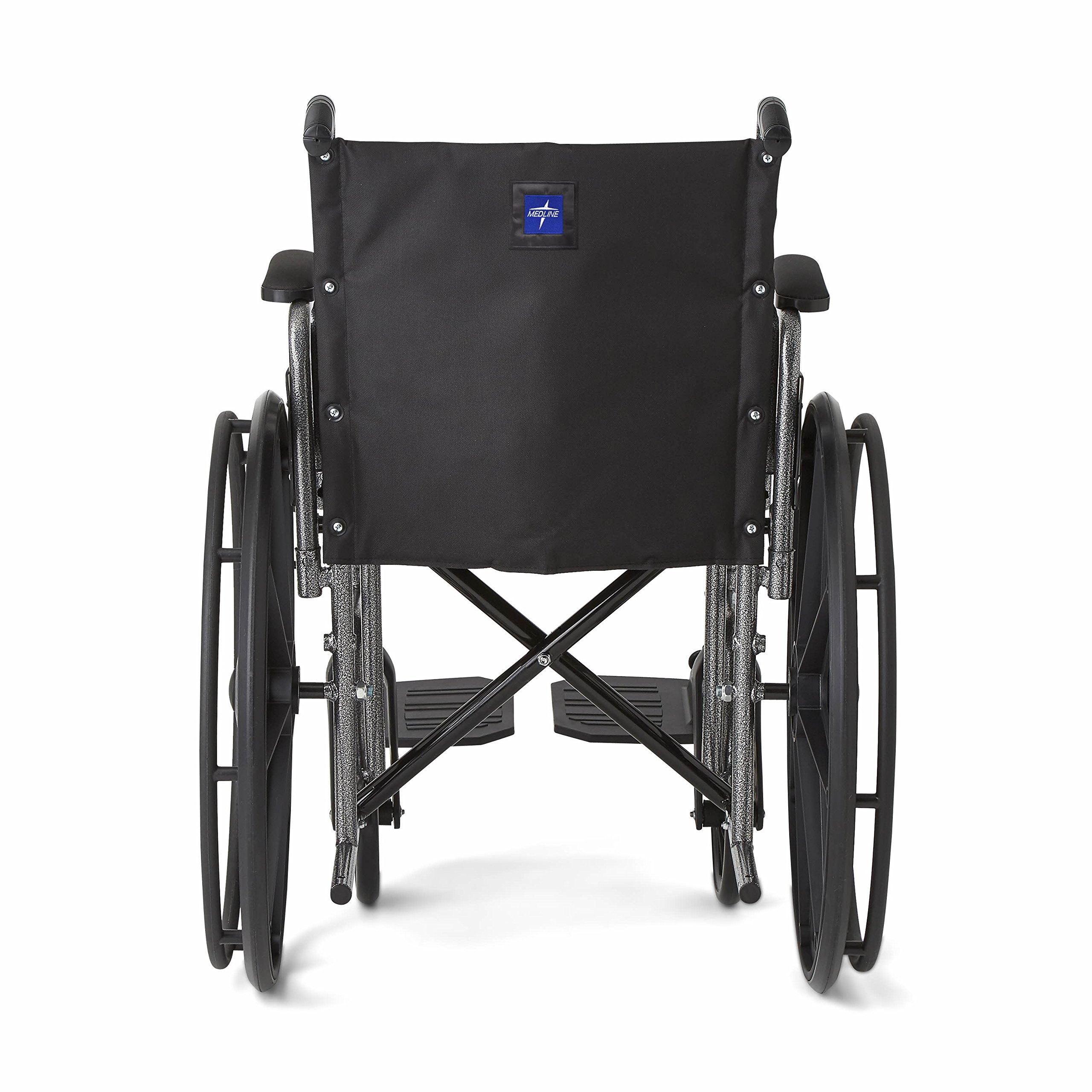 Medline Strong and Sturdy Wheelchair with Desk-Length Arms and Swing-Away Leg Rests for Easy Transfers, 18” Seat