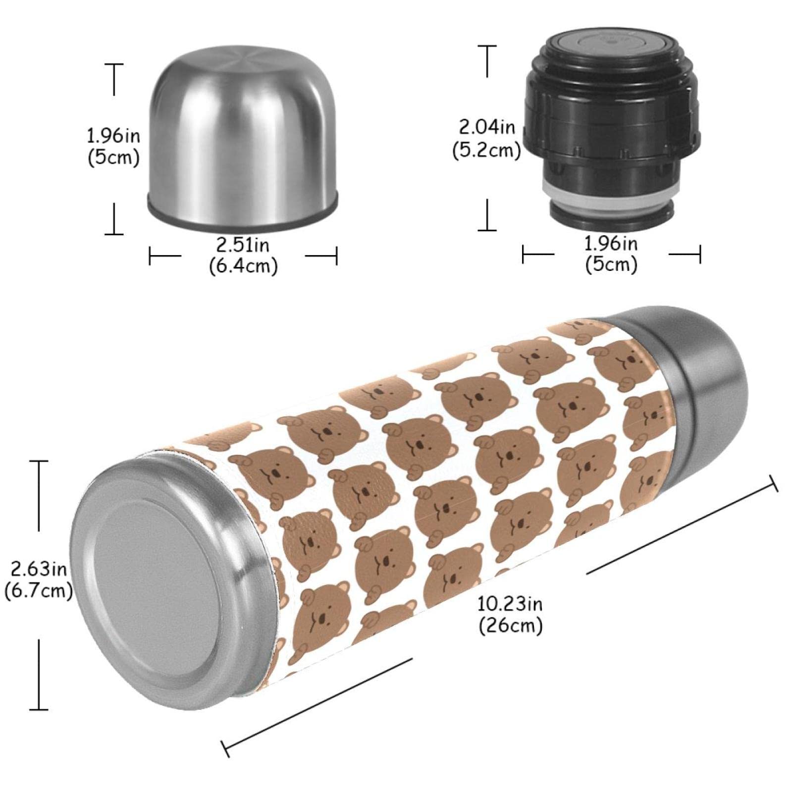 Stainless Steel Leather Vacuum Insulated Mug Bear Thermos Water Bottle for Hot and Cold Drinks Kids Adults 16 Oz