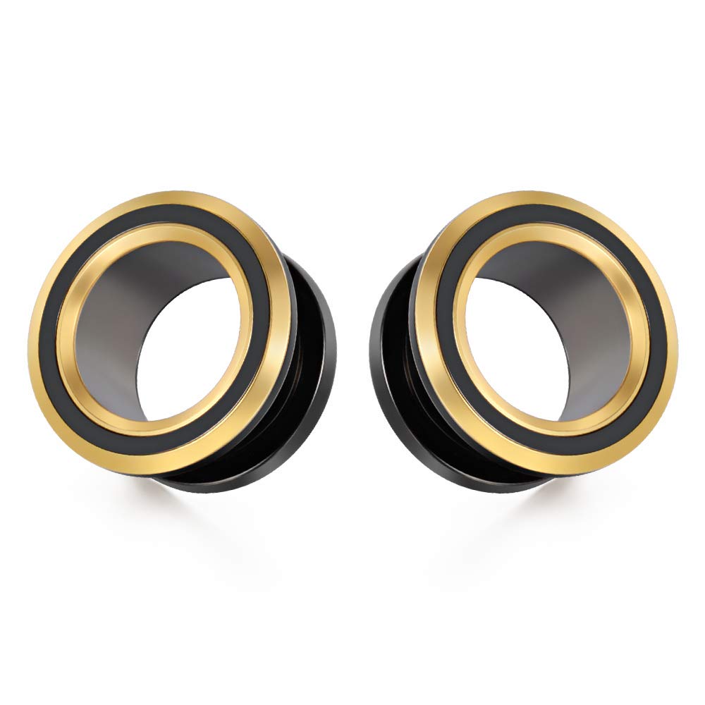 PUNKYOUTH 2PCS 316L Stainless Steel Two-color Screw Tunnel Ear Plug Expander Stretcher Gauge 0G-1"