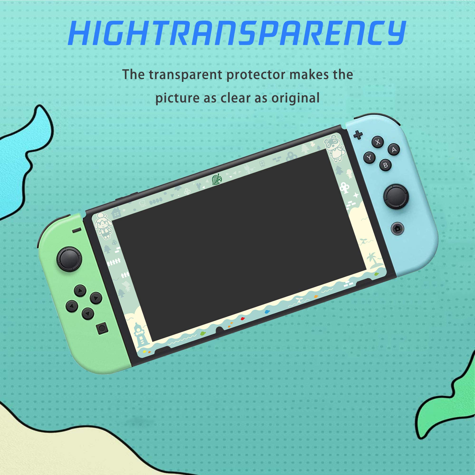 RHOTALL Screen Protector for Nintendo Switch, for Animal Crossing Design Border Tempered Glass Film, Transparent HD Clear Anti-Scratch 9H Hardness Bubble-Free