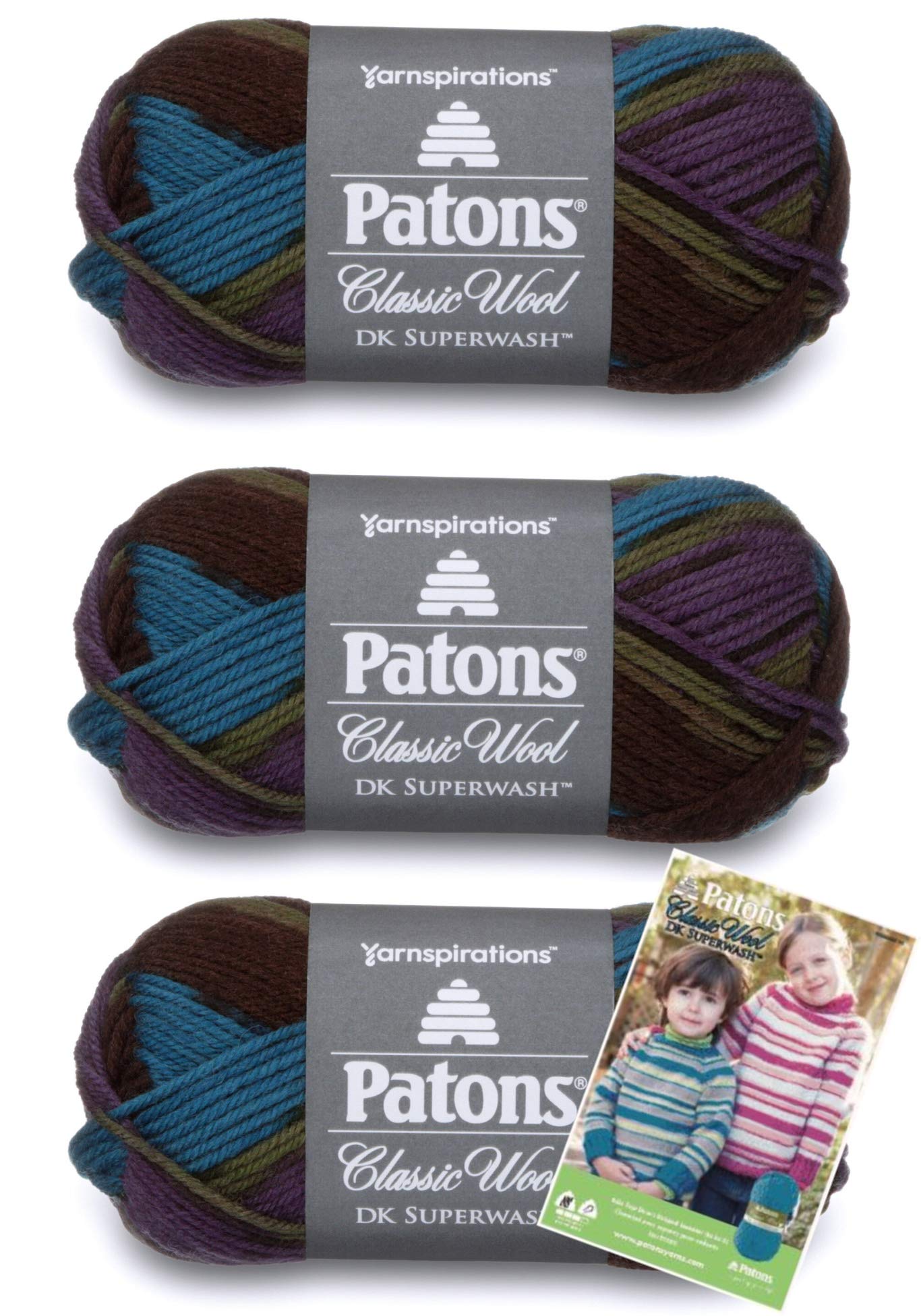 Patons Yarn Classic Wool DK Superwash Yarn - Gauge 3 Light - 100 Wool - (3-Pack) - Welsh Coast - Plus Pattern - for Crochet, Knitting, and Crafting
