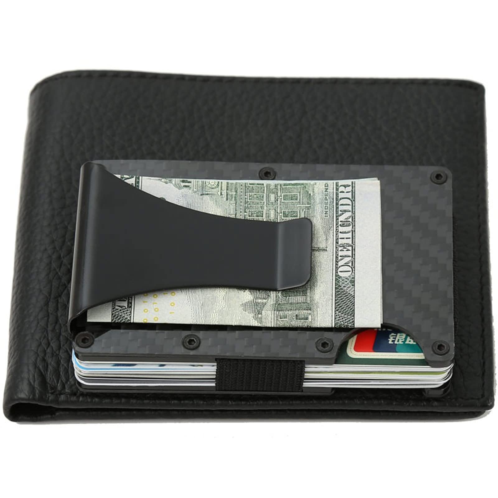 Yunnyp Minimalist Wallet for Men Carbon Fiber Wallet RFID Blocking Aluminum Slim Cash Credit Card Holder