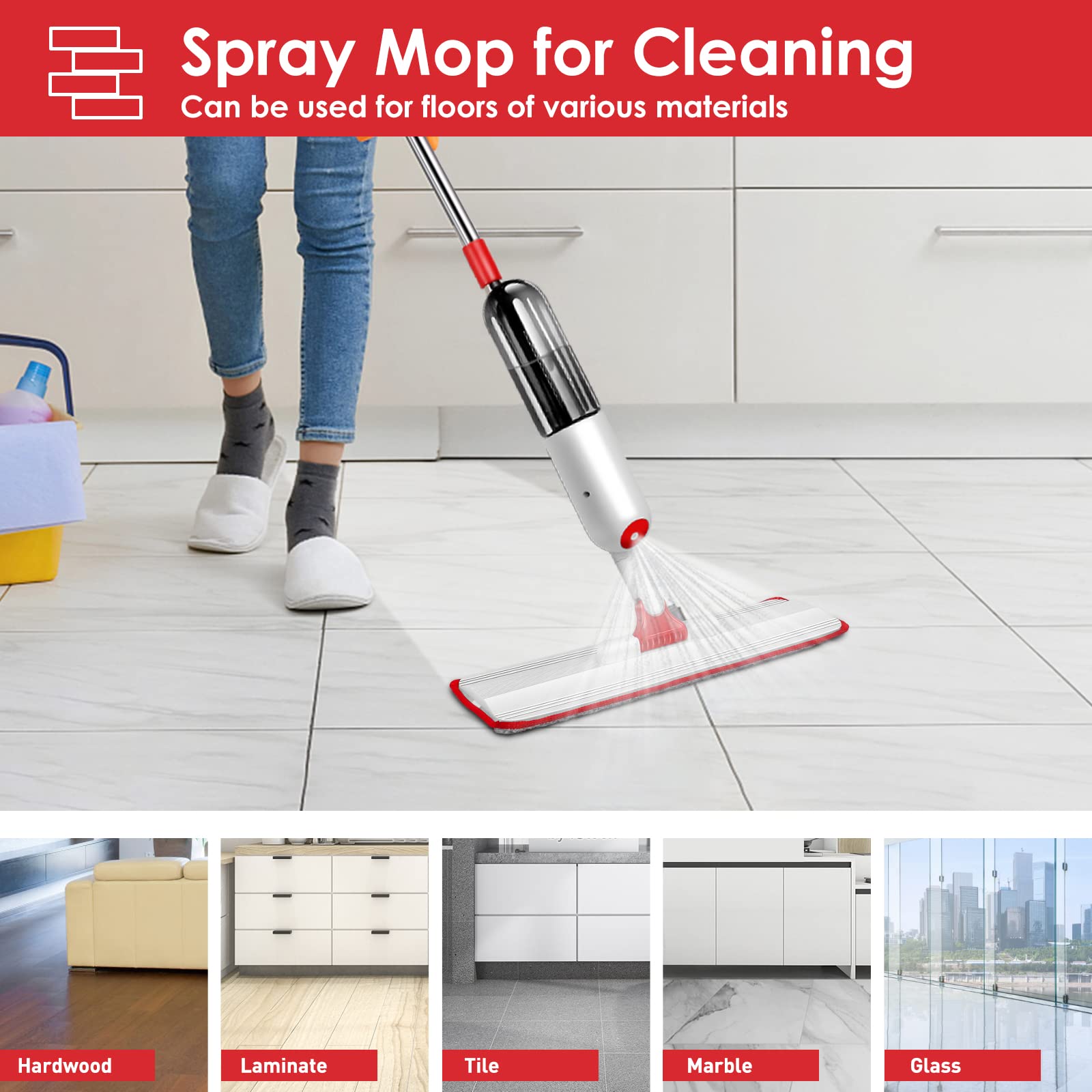 ZNM Spray Mop, Microfiber Flat Mops with 5 Washable Pads & 500ML Refillable Bottle, Hardwood Floor Mop with Spray, Wet Dry Mops for Wood, Laminate, Tile, Vinyl Floors Cleaning