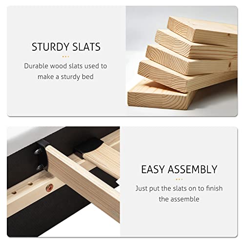 SHA CERLIN Faux Leather King Bed Frame with Adjustable Headboard and Iron Accents, Upholstered Platform Bed with Solid Wooden Slats Support, Noise-Free - Black with White Sides