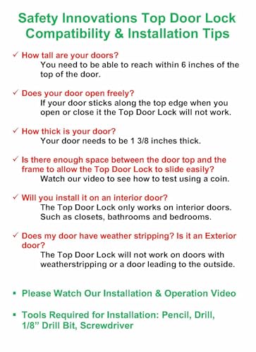 Safety Innovations Child Proof Deluxe Door Top Lock for 1 3/8 inch Thick Interior Doors, (1-Pack)