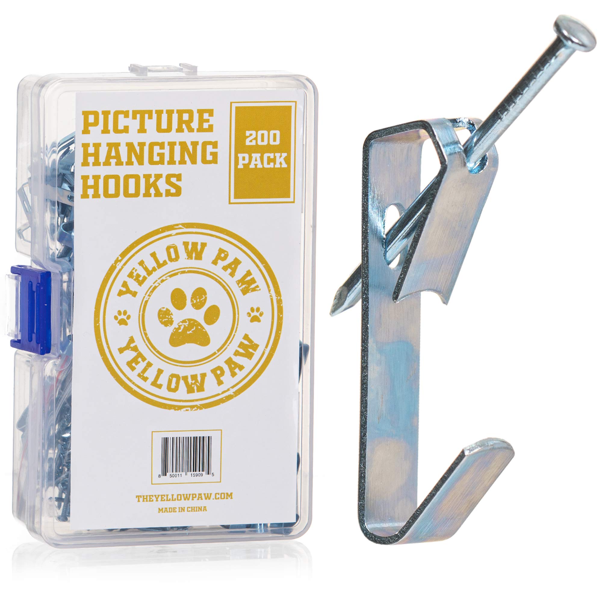 Picture Hanging Hooks (200 Pack of Hangers - 30lb Strength) Professional Grade Picture Hangers with Nails
