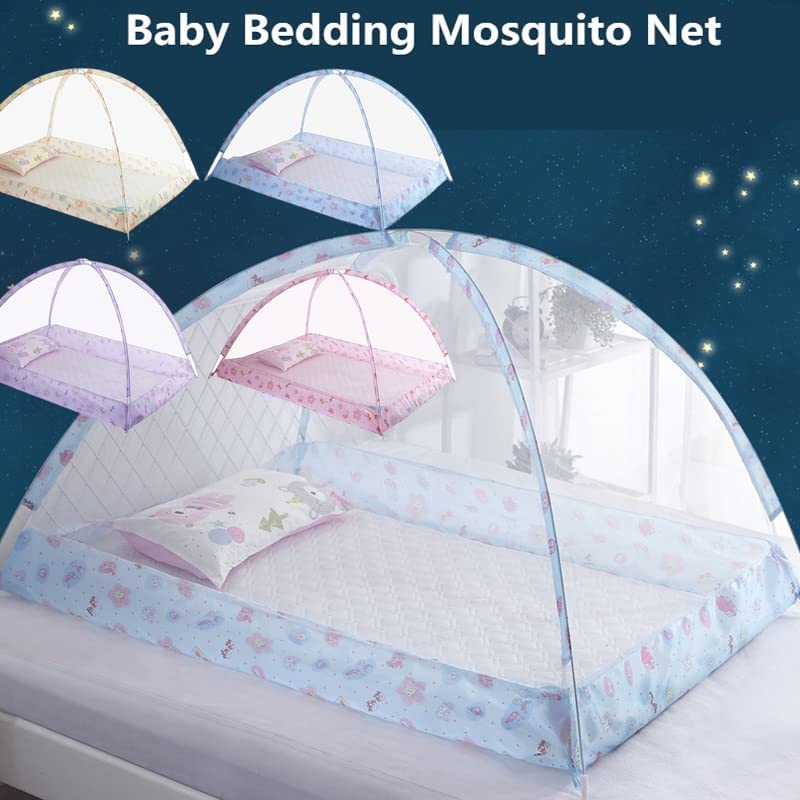 ZOBRO Mosquito Net Bed Canopy Pop Up Foldable Single Door with Bracket Umbrella Cover and Cartoon Pattern Bottomless Mosquito Net for Baby Kid Children,Pink