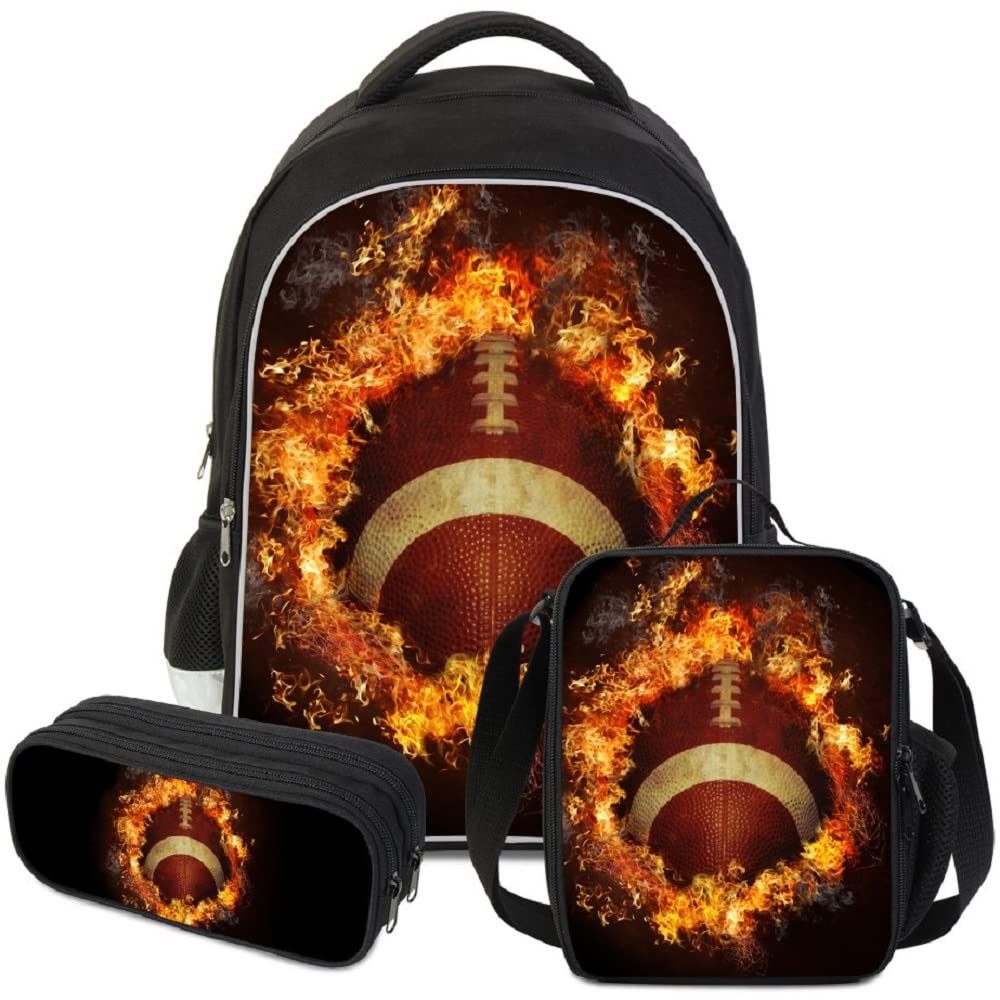 P ELEGANT PROTECTION 3Pcs American football 3D Print Personalized School Backpack Set with Luminous Students Bookbag Lunch Bag Pencil Bag