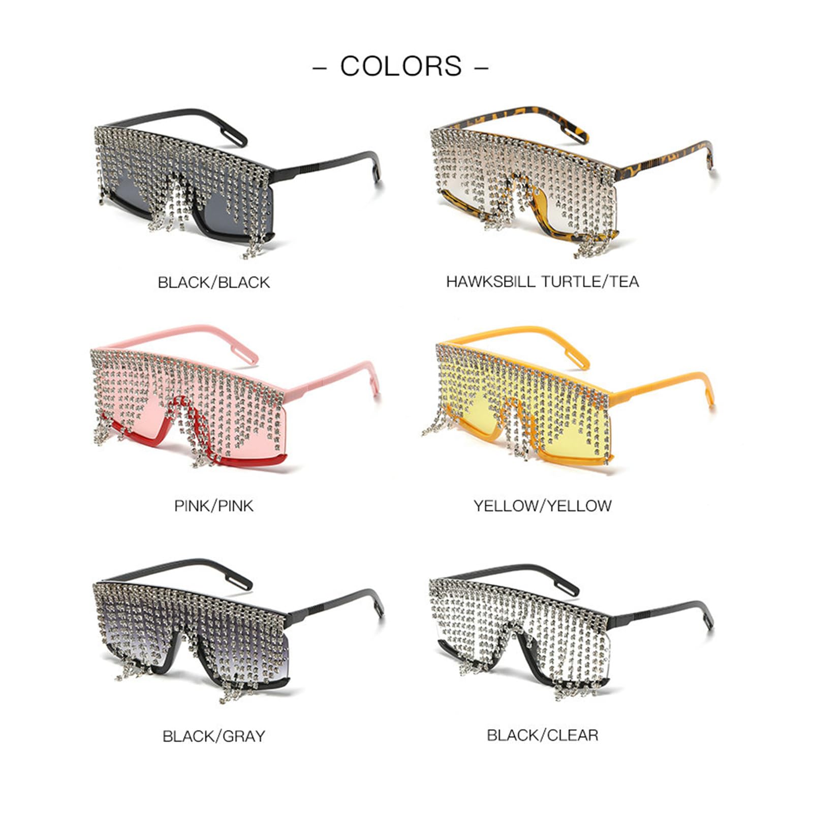 willochra Flat Top tassel Sunglasses Rhinestone Sun Glasses Diamond Party Eyeglasses Shades for Women UV400 (black)