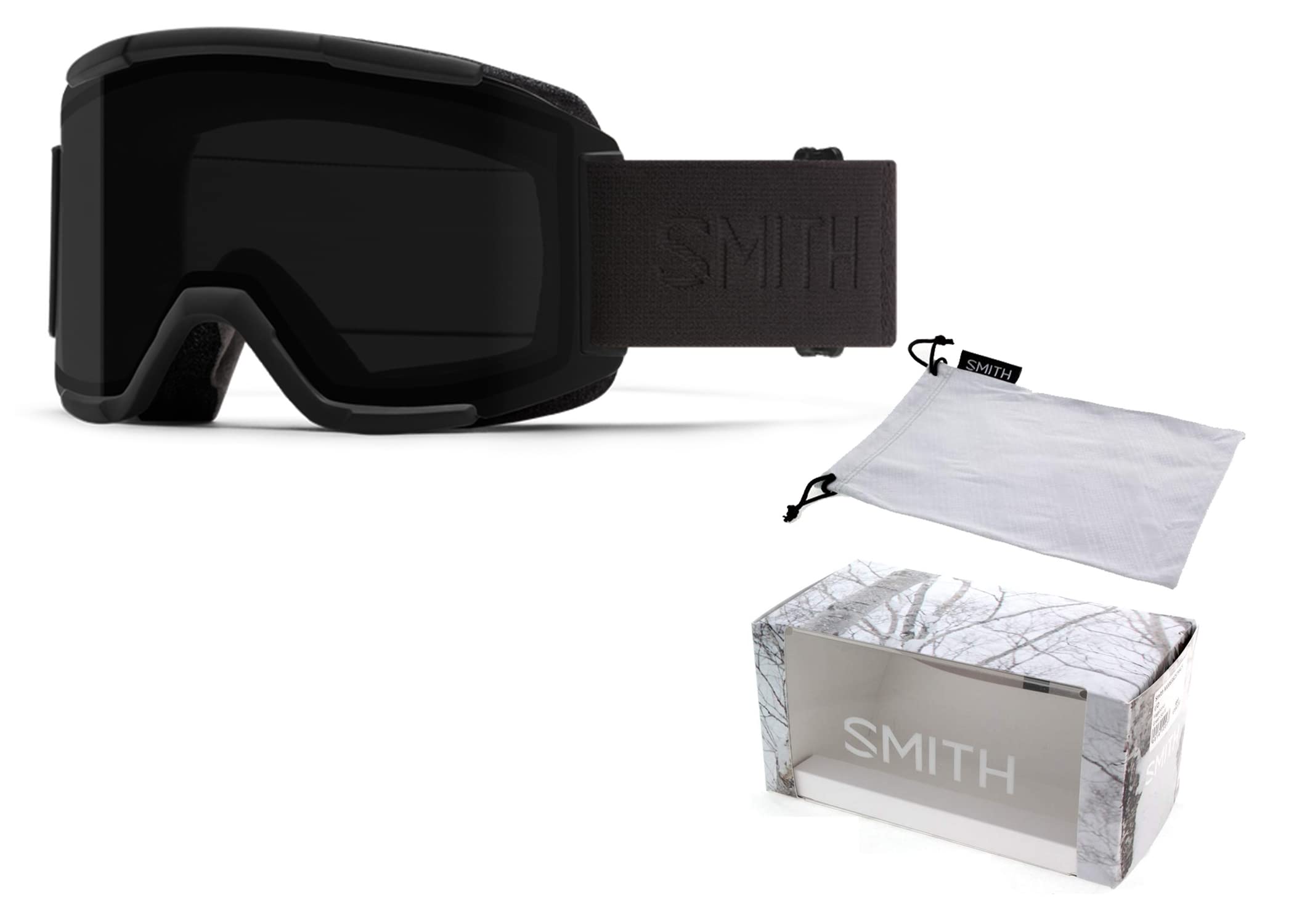 Smith Squad Black/ChromaPop Storm Rose Flash Medium fit Ski Goggles for Men for Women + SMITH Spare Yellow Lens + BUNDLE with Designer iWear Eyewear Kit