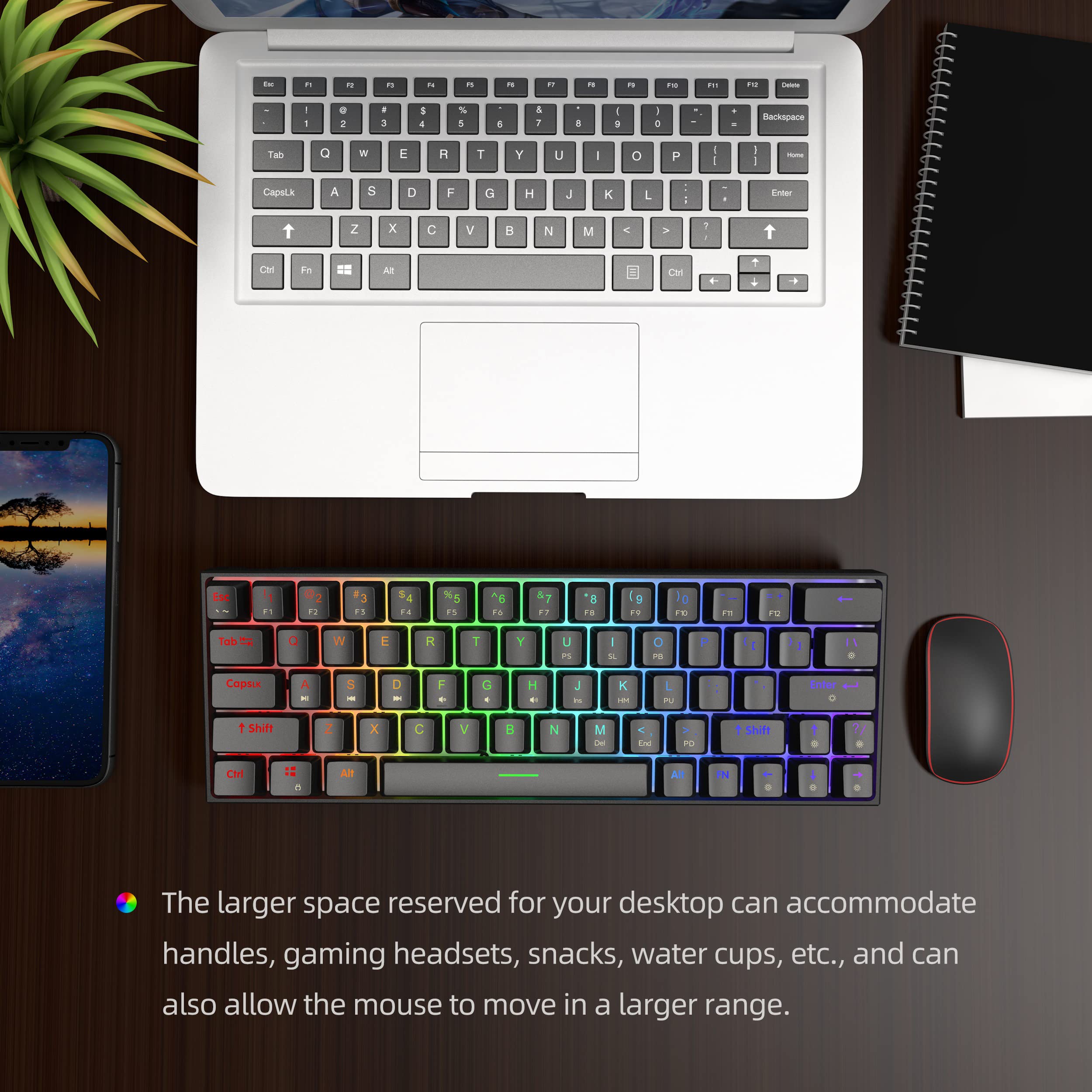 Ractous RTK63P 60% Mechanical Gaming Keyboard RGB Backlit PBT keycaps 63key Ultra-Compact Wired Keyboard Programmable for PC/Mac Gamers,Hot-Swappable Optical Red Switch (Black)